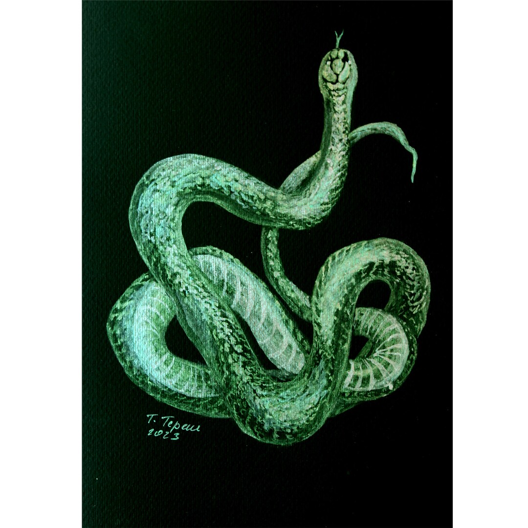 Snake Painting Reptiles Original Watercolor Art Animal Artwork Metallic ...