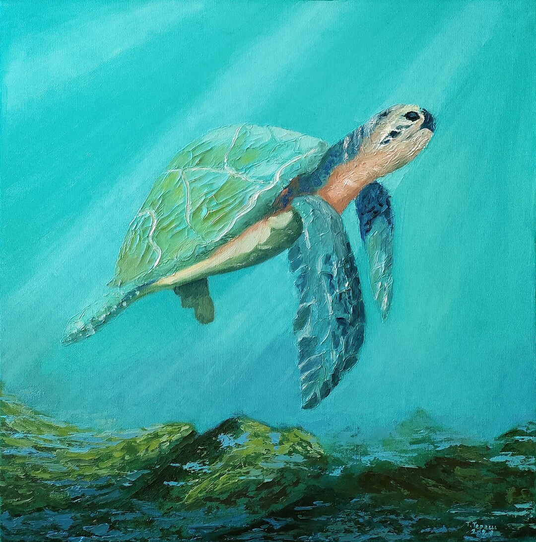 Sea Turtle Painting Animal Original Art Ocean Artwork Underwater Wall ...