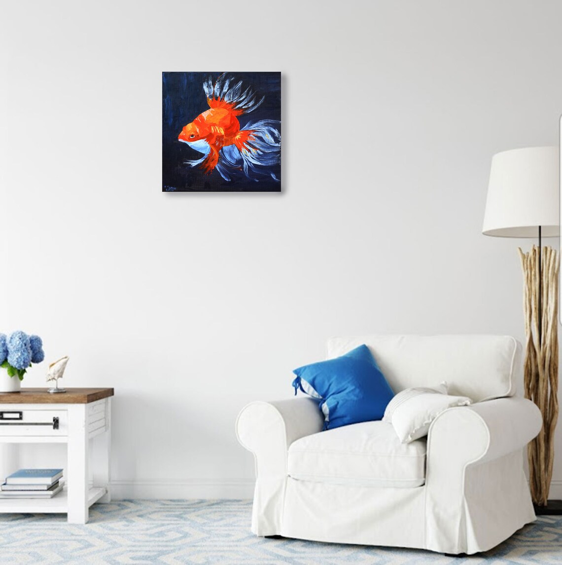 Fish Painting Animal Original Art Ocean Artwork Underwater Wall Art Oil ...