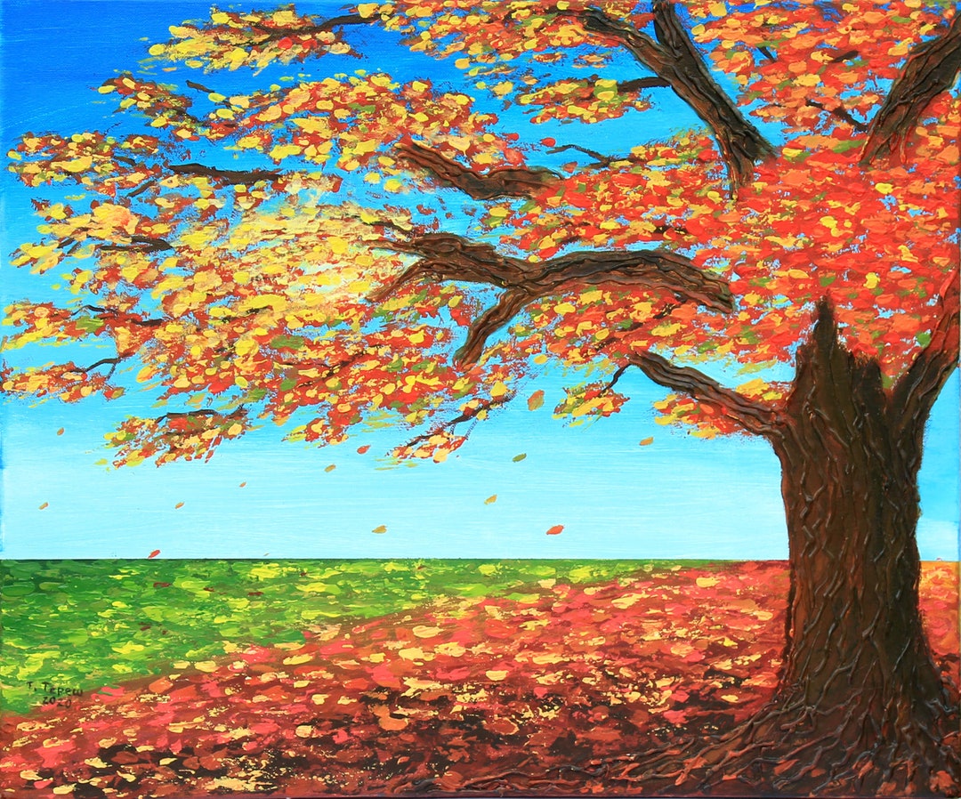 Fall Tree Painting Tree Original Art Leaf Fall Artwork Autumn Landscape ...