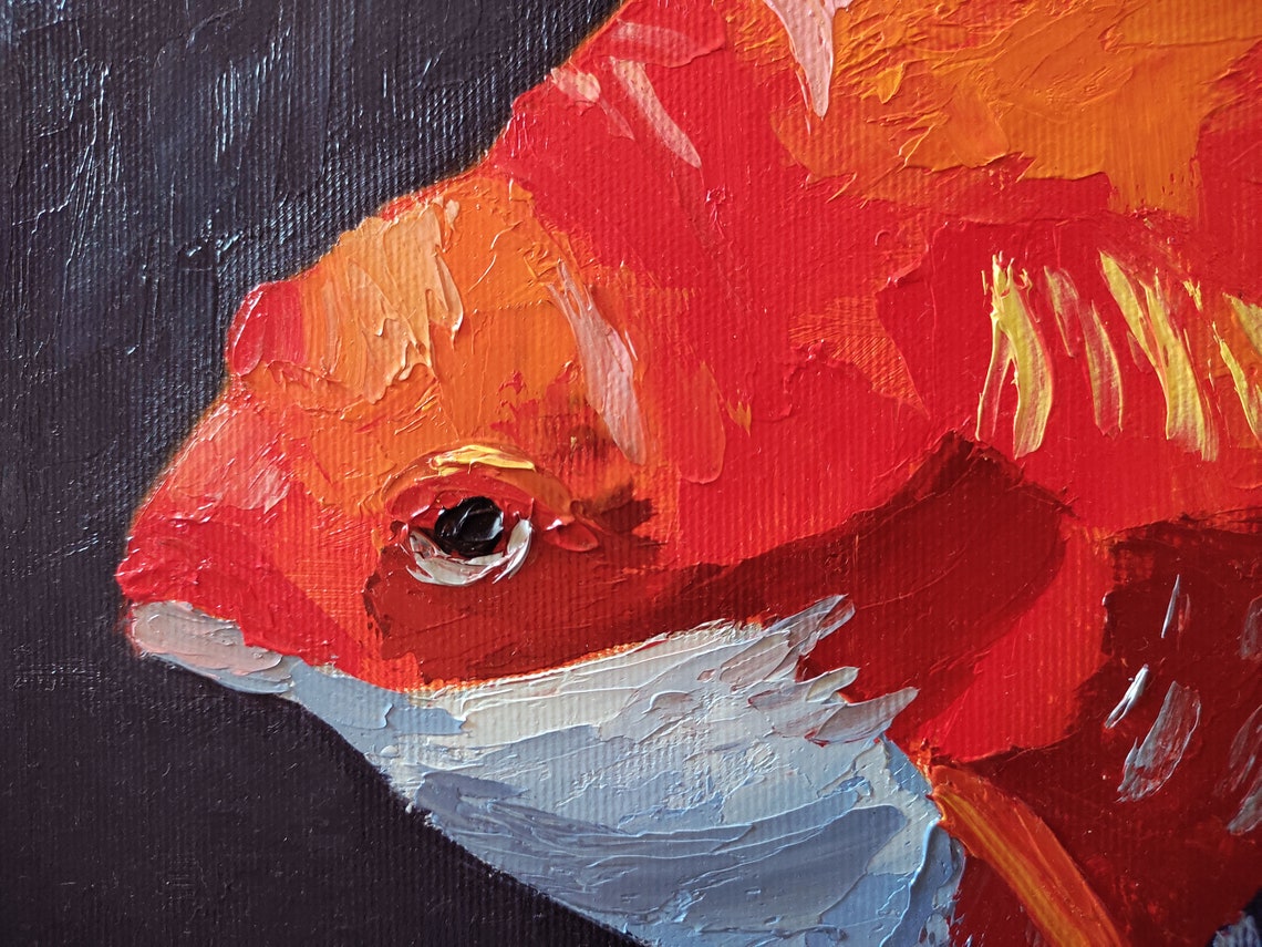 Fish Painting Animal Original Art Ocean Artwork Underwater Wall Art Oil ...