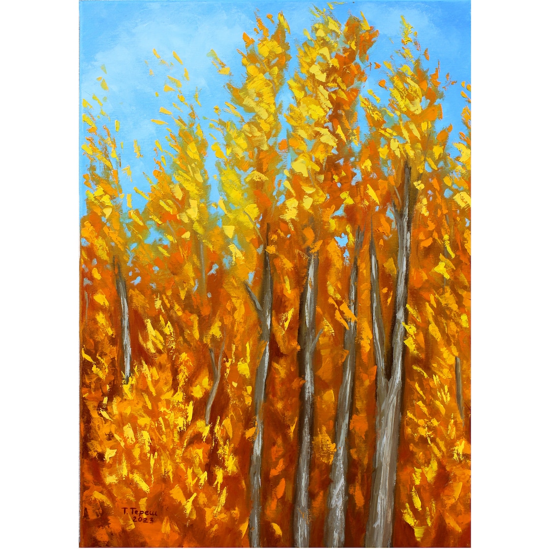 Fall Painting Tree Original Art Landscape Artwork Autumn Wall Art Leaf ...