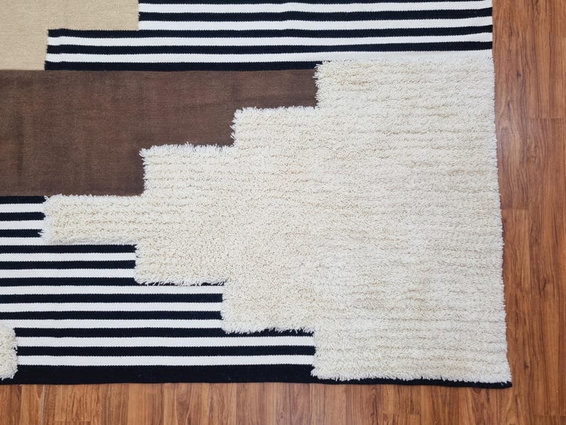 Handwoven Wool Rug, Square Rug, Custom Size Rug, Large Area Rug, Black ...