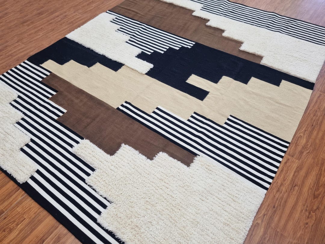 Handwoven Wool Rug, Square Rug, Custom Size Rug, Large Area Rug, Black ...