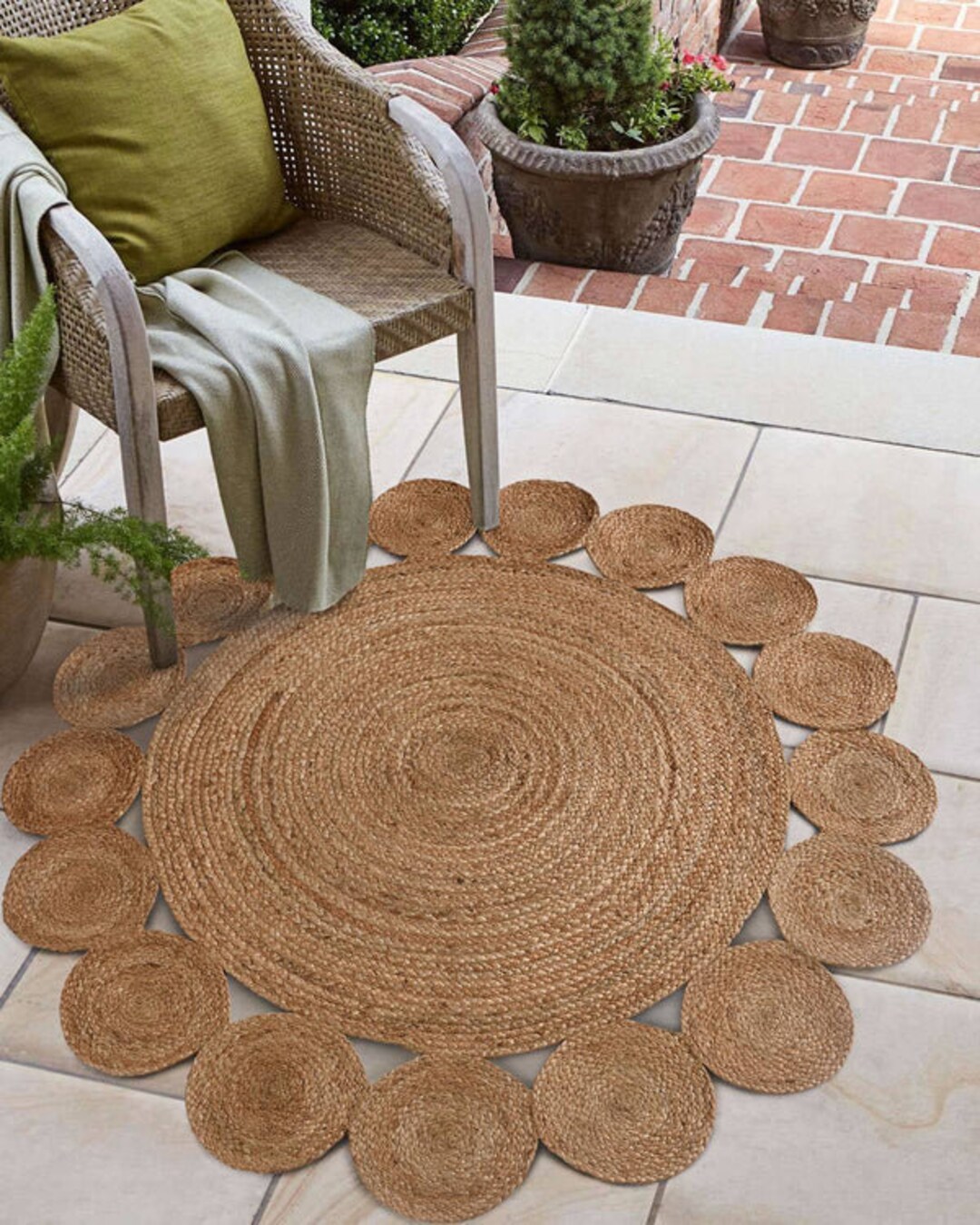 Scallop Round Jute Hand Braided Rug Eco Friendly Jute Natural Round Rug ...