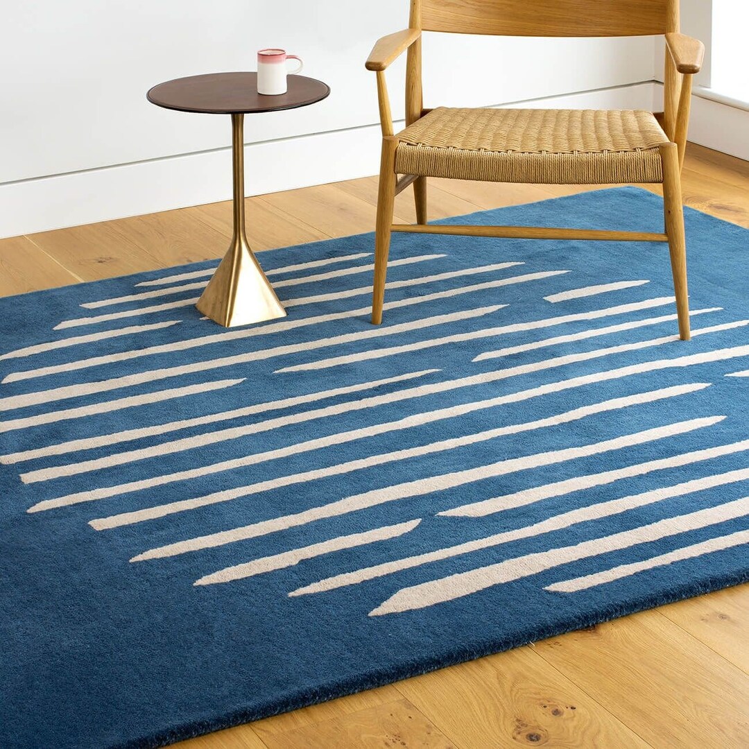 Indian Wool Rug, Hand Tufted Wool Rug, Modern Abstract Rug, Blue ...