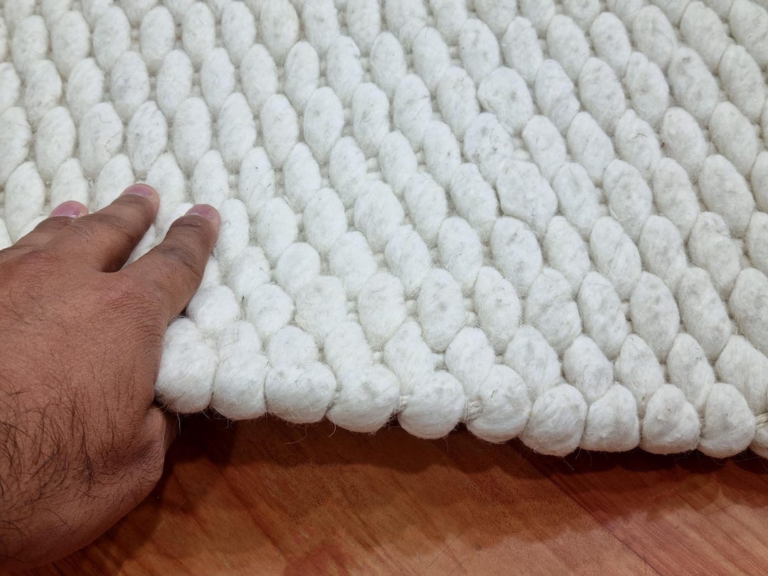 Hand Loop White Wool Rug, Large Area Chunky Wool Rug, White Blend Wool ...