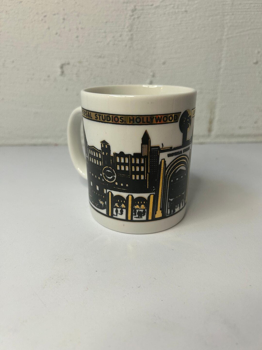 Universal Studios Collectors Coffee Mug Cup White Gold Metalic Design ...