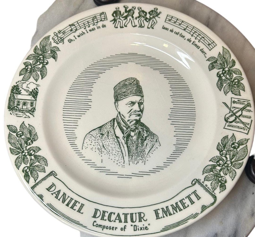 Daniel Decatur Emmett Plate DIXIE Mt Vernon Ohio Kettlesprings Alliance ...