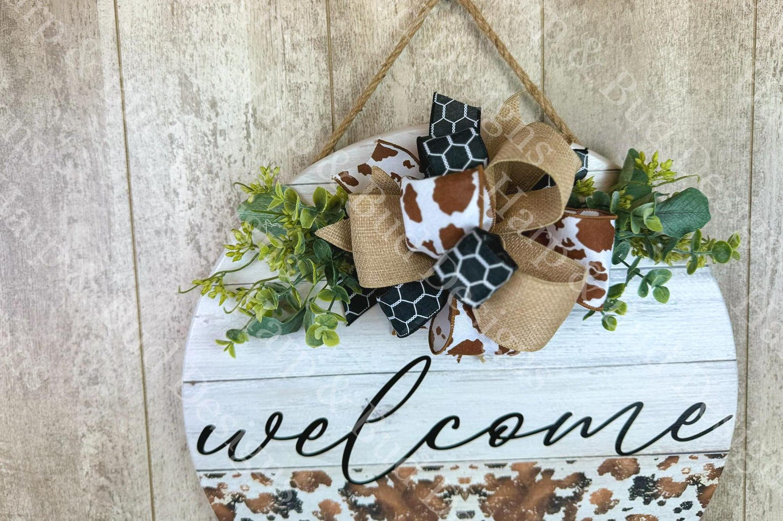Front Door Decor, Cow Print Door Hanger, Western Decor, Cow Wreath ...