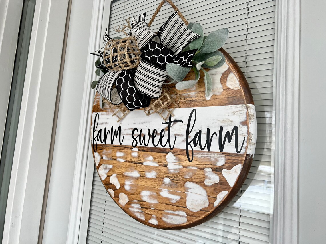 Farm Sweet Farm Door Hanger Farmhouse Door Sign Welcome | Etsy