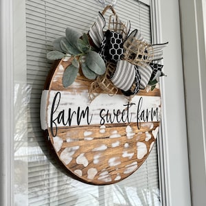 Farm Sweet Farm Door Hanger, Farmhouse Door Sign, Welcome Sign, Home ...