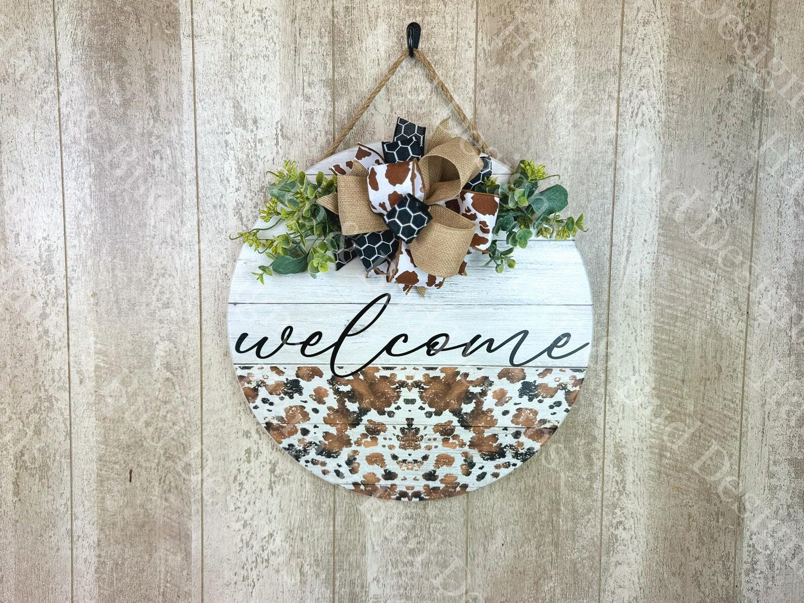 Front Door Decor, Cow Print Door Hanger, Western Decor, Cow Wreath ...