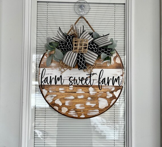 Farm Sweet Farm Door Hanger Farmhouse Door Sign Welcome | Etsy