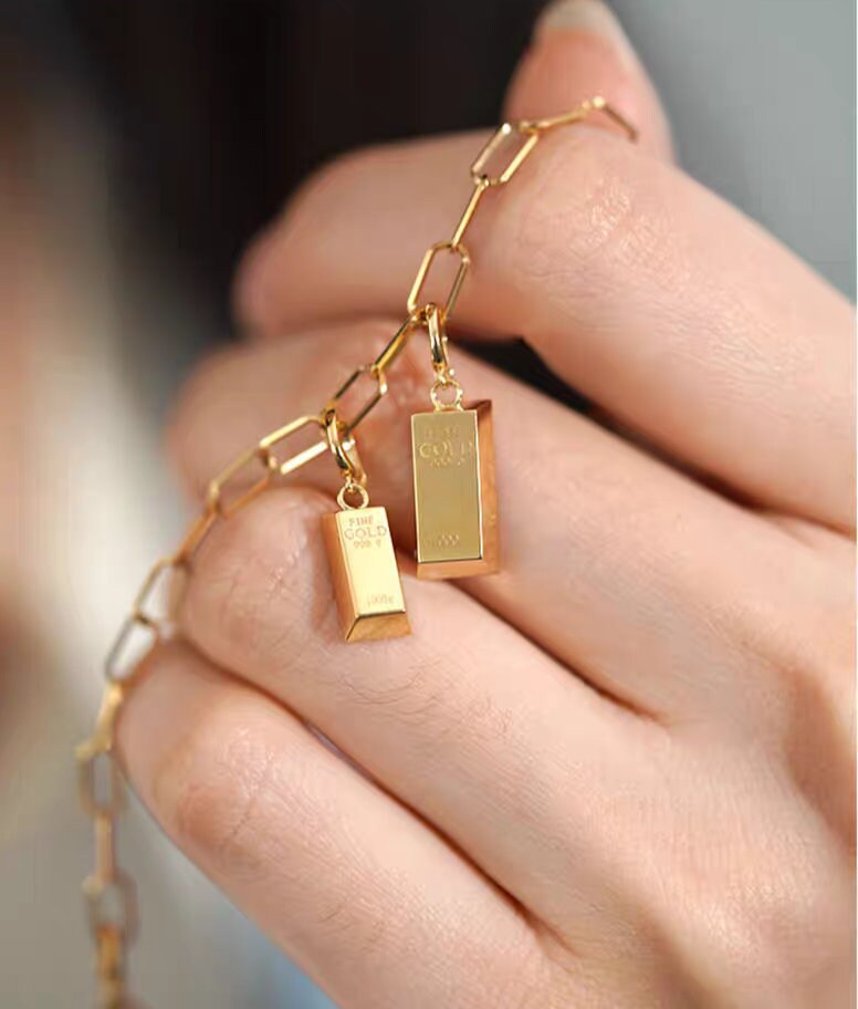 18k Real Solid Gold Lovely Gold Brick Pendant - Etsy