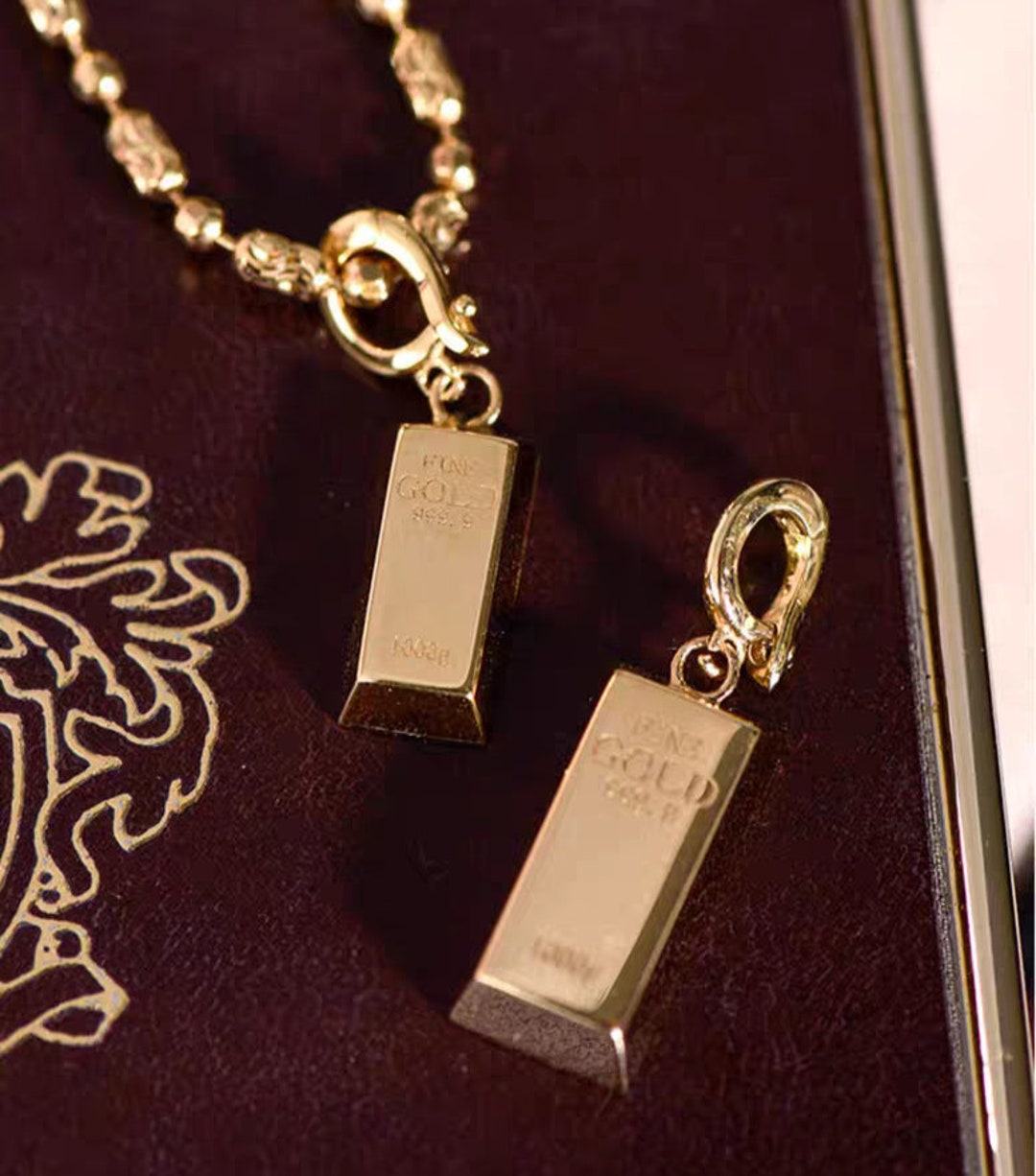 18k Real Solid Gold Lovely Gold Brick Pendant - Etsy