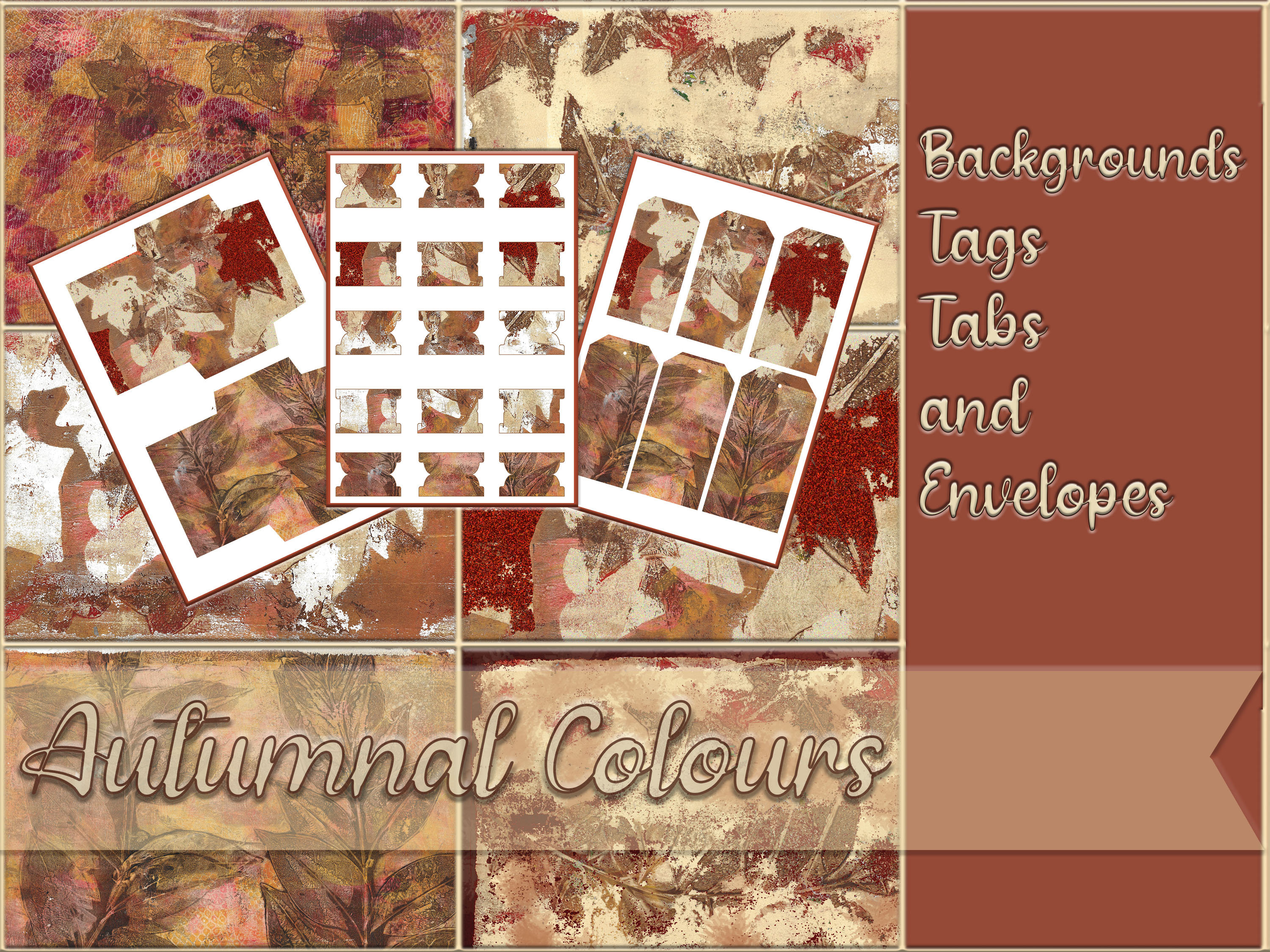 Autumnal Botanical Backgrounds, Tags, Tabs & Envelopes, Created Using ...