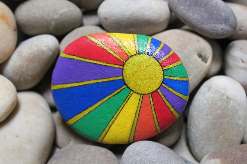Rainbow Sun Painted Rock - Etsy
