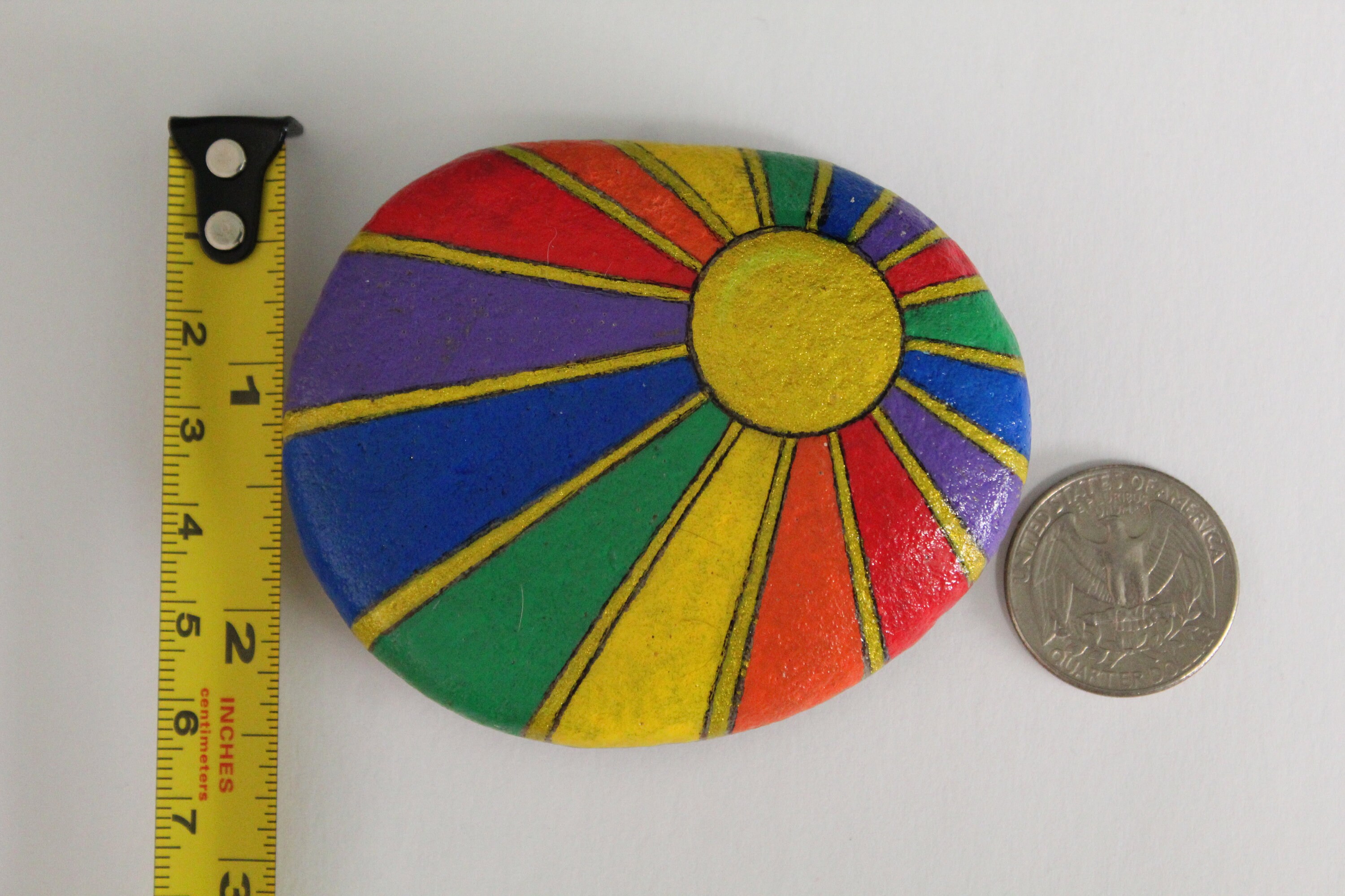Rainbow Sun Painted Rock - Etsy