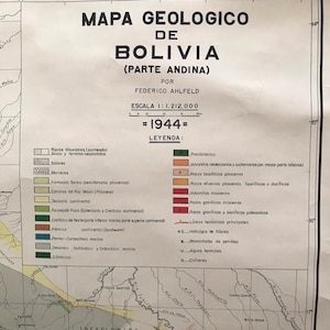 Raro mapa geológico vintage de Bolivia 1944. Escala 1:212.000 - Etsy México