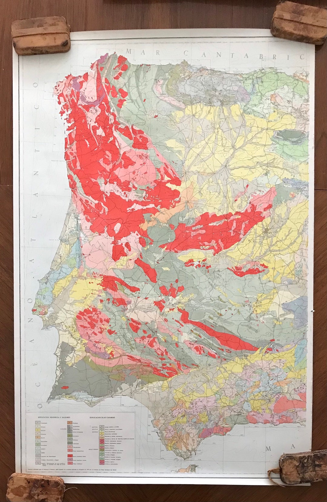 Vintage Geologic Map Portugal and Spain (2 Parts). 1966, Scale 1:1.000. ...