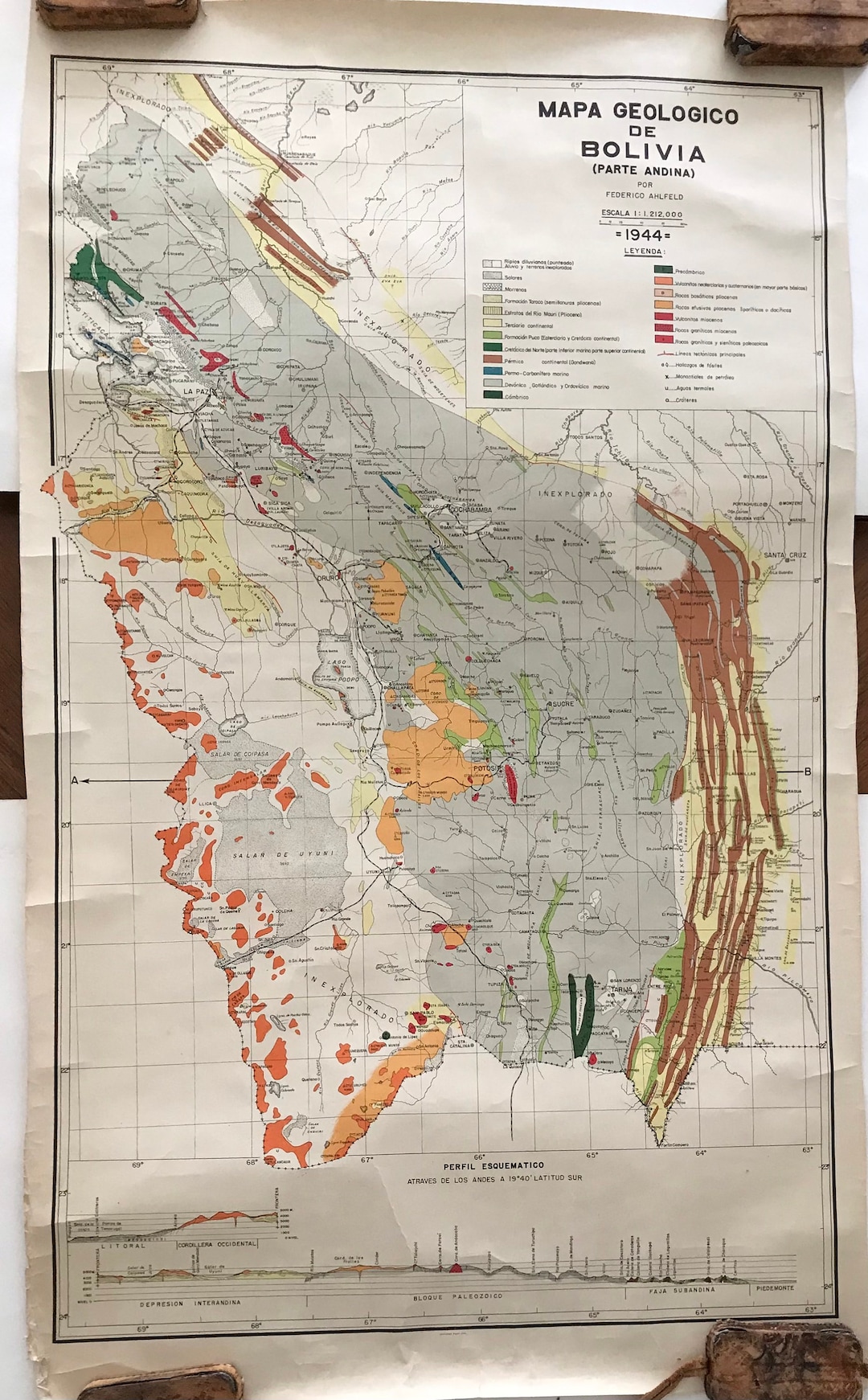 Raro mapa geológico vintage de Bolivia 1944. Escala 1:212.000 - Etsy México