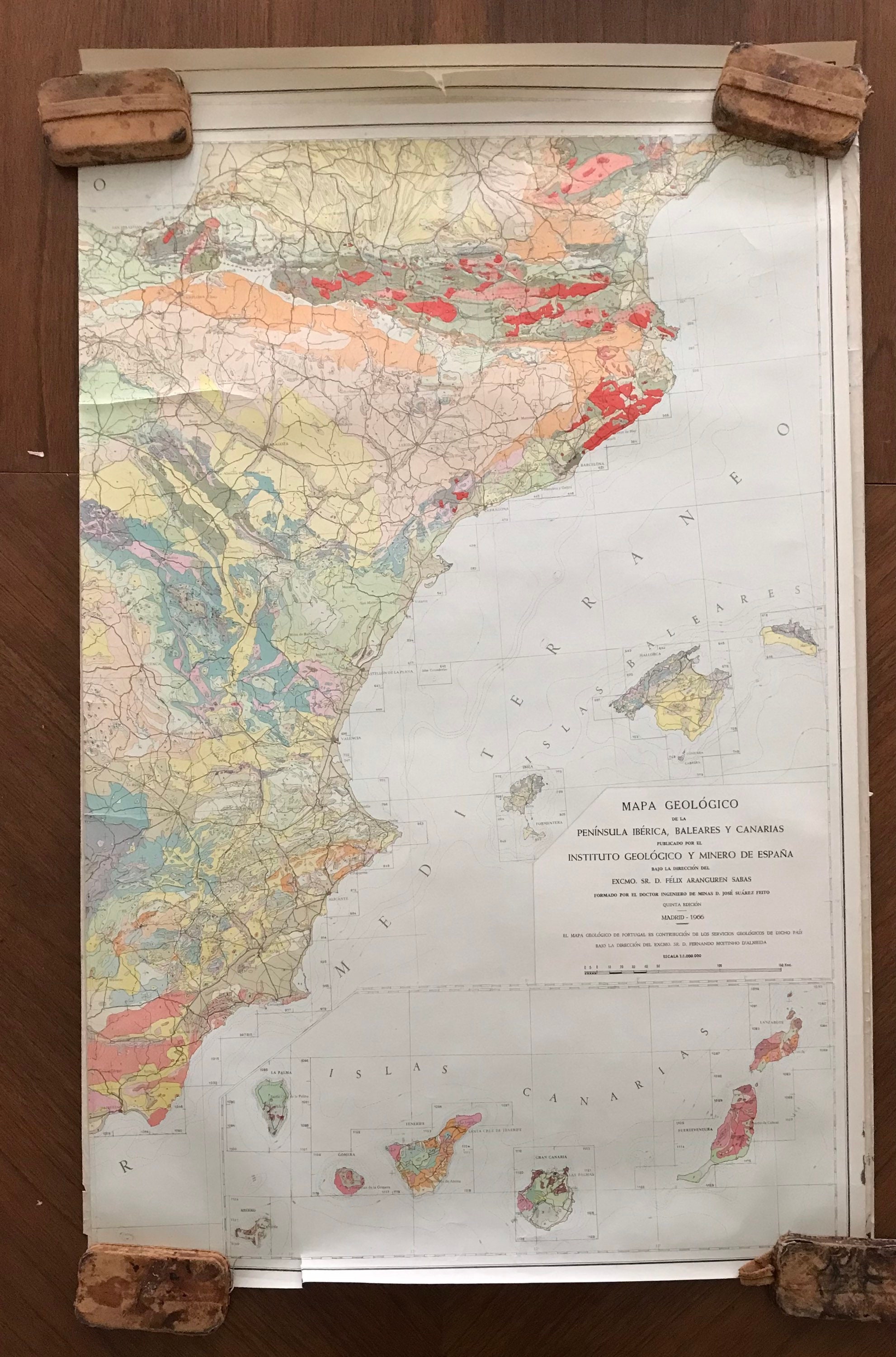 Vintage Geologic Map Portugal and Spain (2 Parts). 1966, Scale 1:1.000. ...