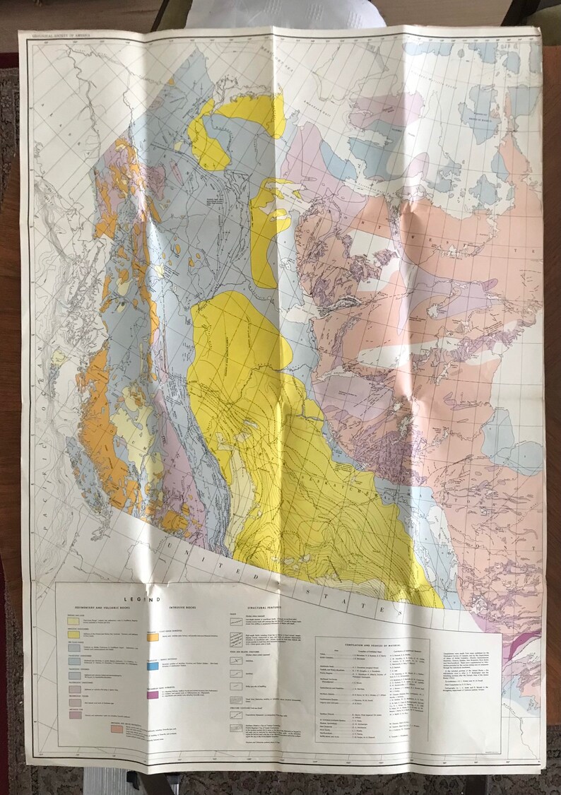 Large and Rare Tectonic Map of Canada (2 Parts). Scale 1:50.000 - Etsy