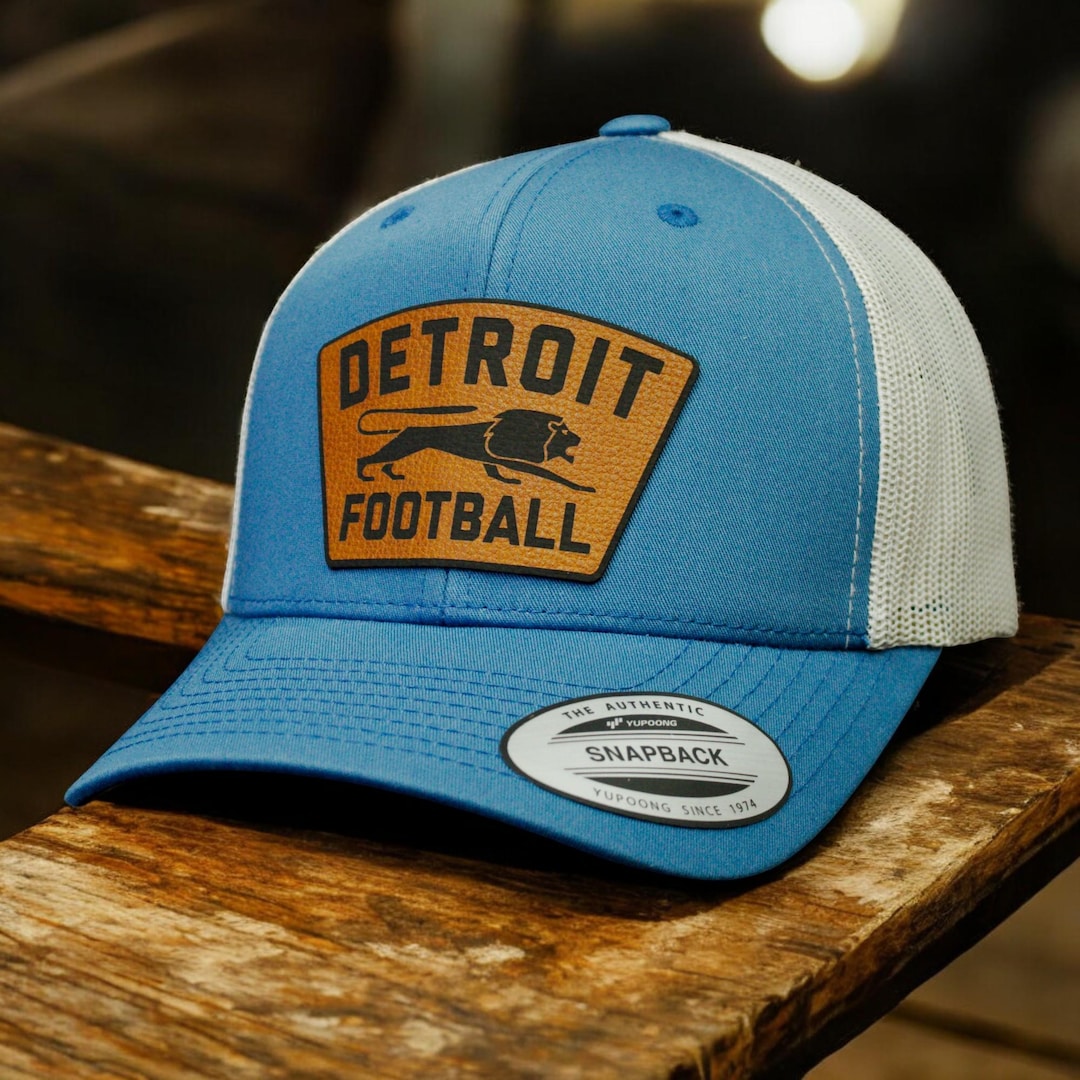 Detroit Football Leather Patch Mesh Back Trucker Hat - Etsy