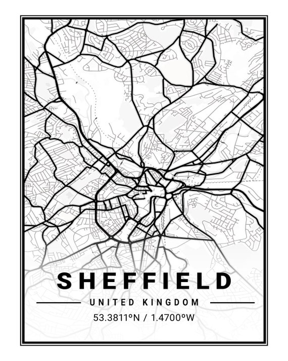 Sheffield City Map Wall Art Print Sheffield Street Map Wall - Etsy