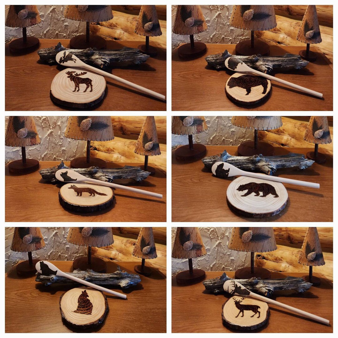 Spoon Rest and Spoon Set. Hand Burnt. wildlife Designs. Many Options to ...