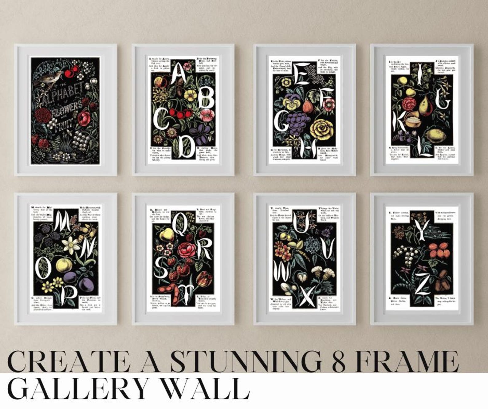 The Alphabet of Flowers and Fruit Wall Art Digital Download 300dpi PNG ...