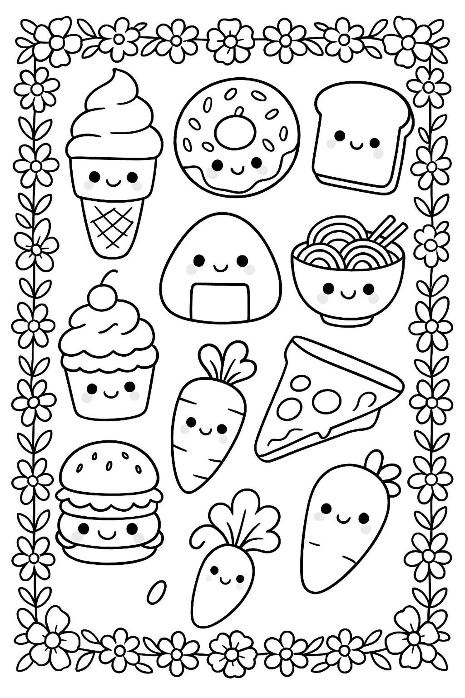 Kawaii Coloring Pages • 3-page Printable Set • Cute Food, Boba Tea ...