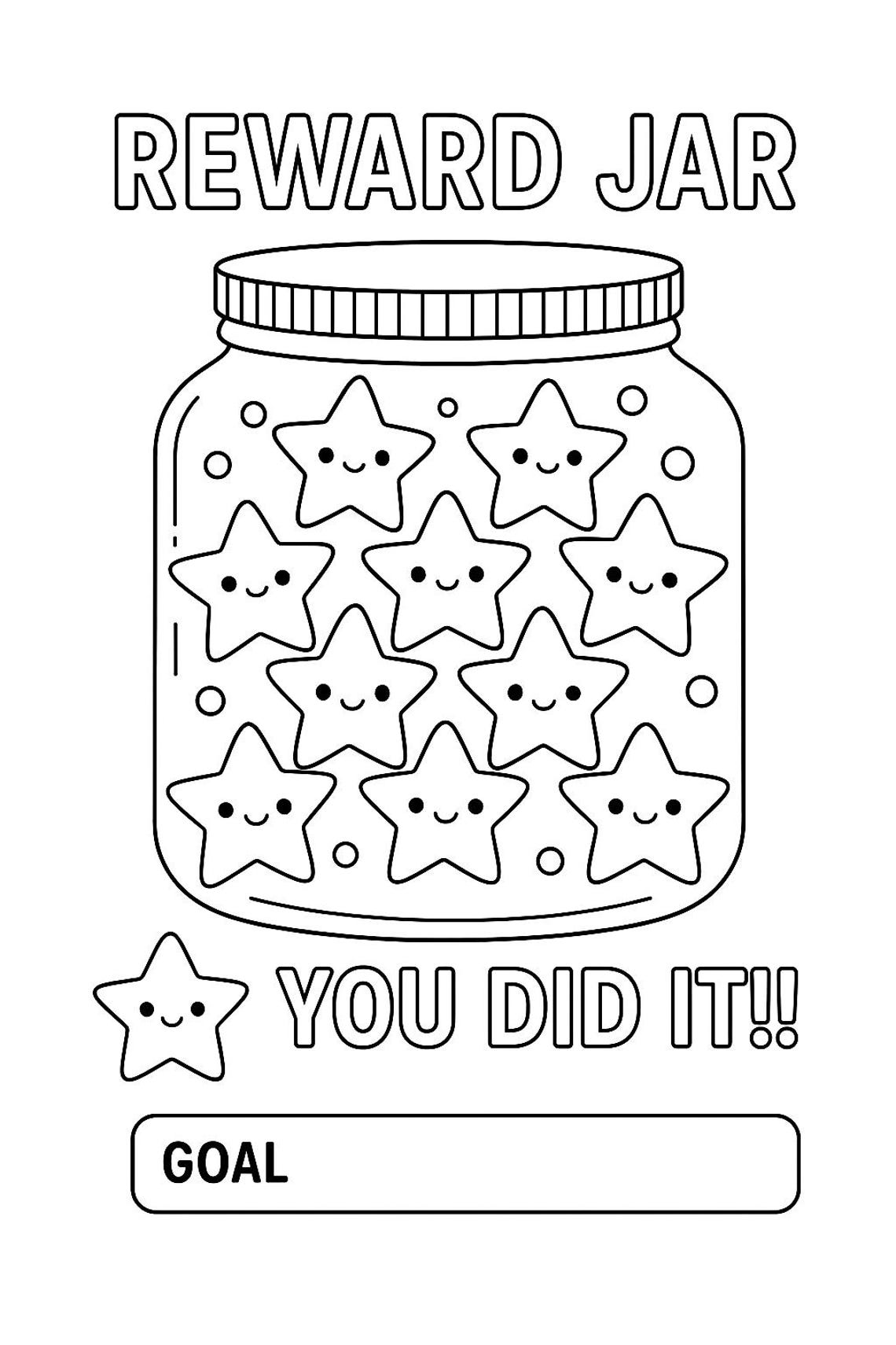 Printable Kids Reward Chart PDF – Kawaii Reward Jar Coloring Page ...