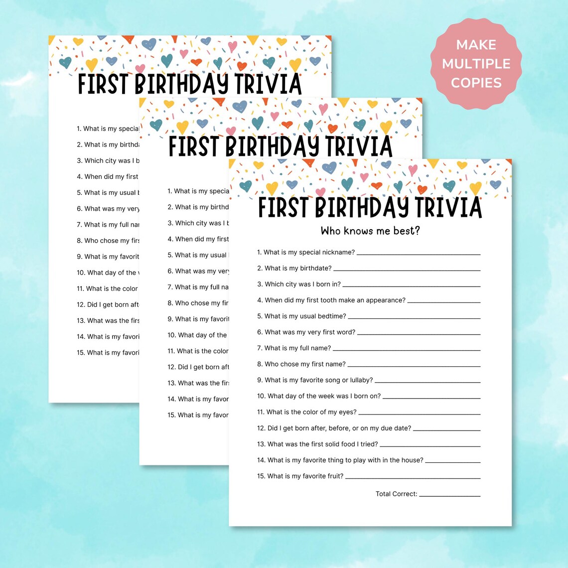 First Birthday Games, Berry First Birthday, 1st Birthday Trivia, 1st ...