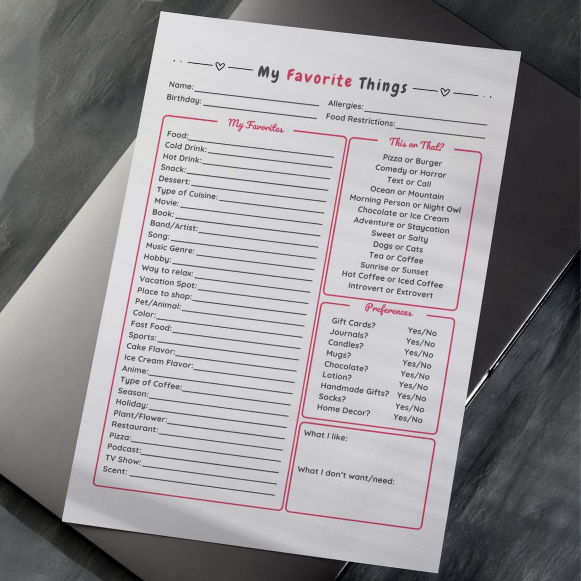 My Favorite Things List, Favorite Things List, Get to Know You, Get to ...