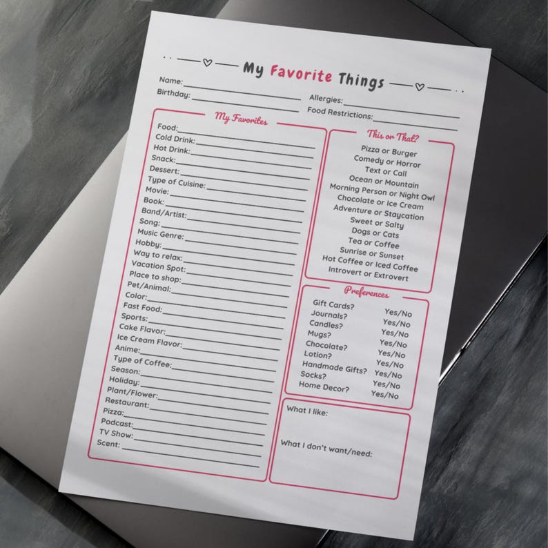 My Favorite Things List, Favorite Things List, Get to Know You, Get to ...