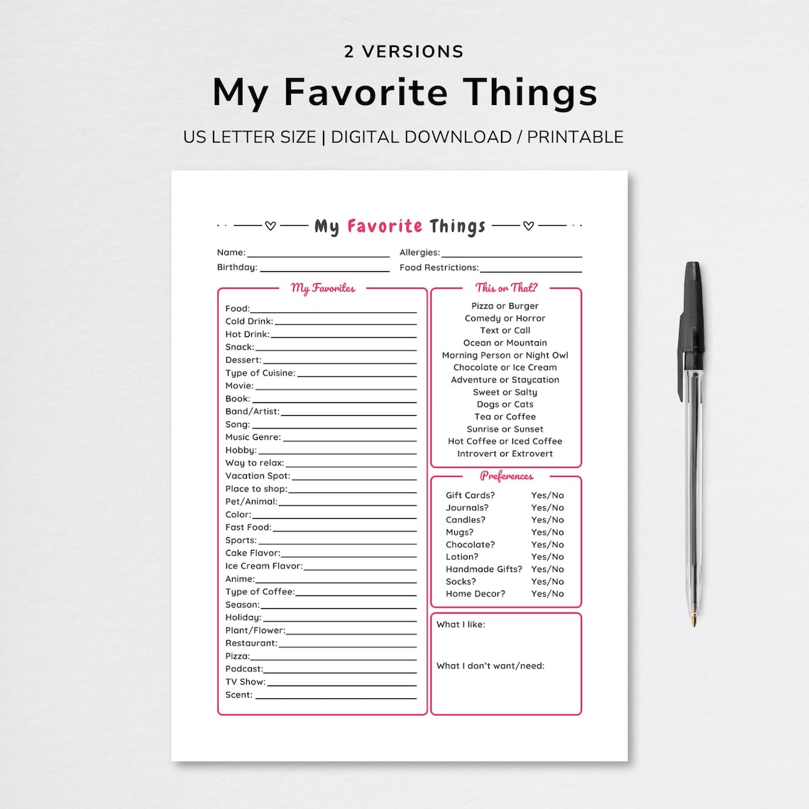 My Favorite Things List, Favorite Things List, Get to Know You, Get to ...