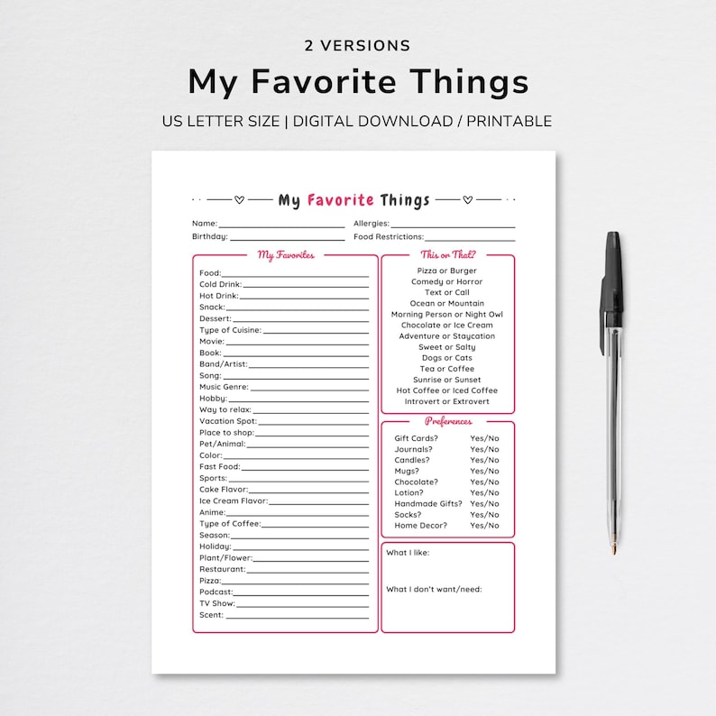 My Favorite Things List, Favorite Things List, Get to Know You, Get to ...
