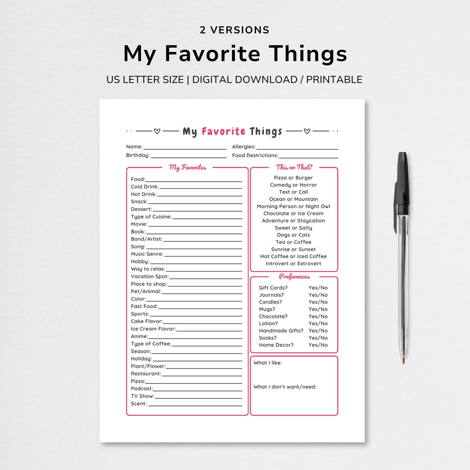 My Favorite Things List, Favorite Things List, Get to Know You, Get to ...