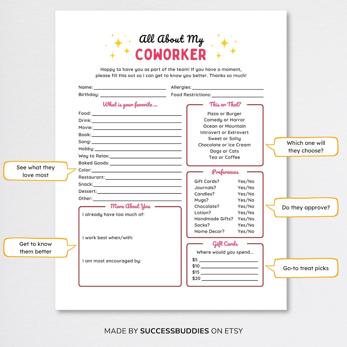 Coworker Questions, Employee Favorites List, Coworker Favorite Things ...