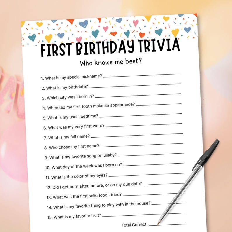 First Birthday Games, Berry First Birthday, 1st Birthday Trivia, 1st ...