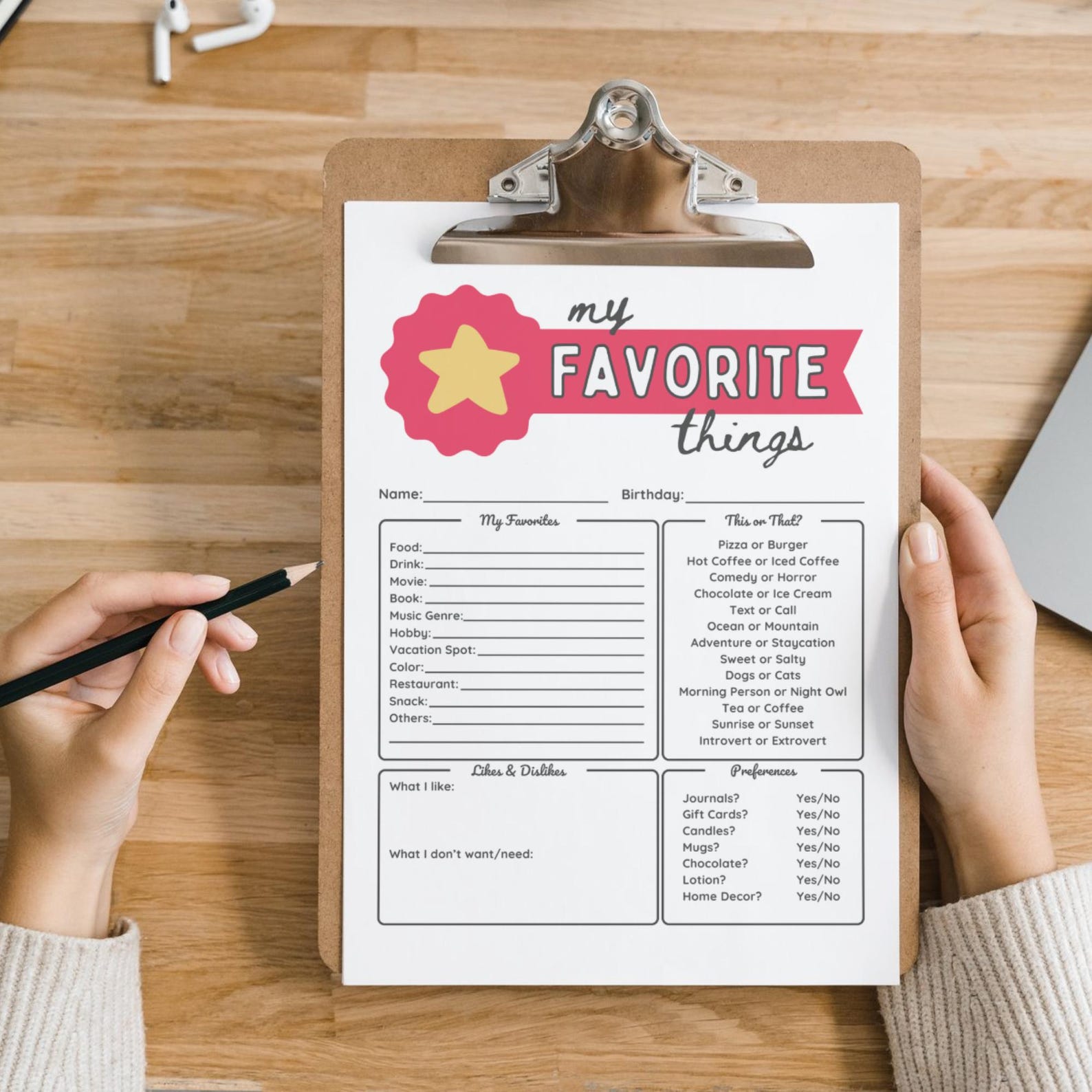 Favorite Things List, My Favorite Things List, Employee Questionnaire ...