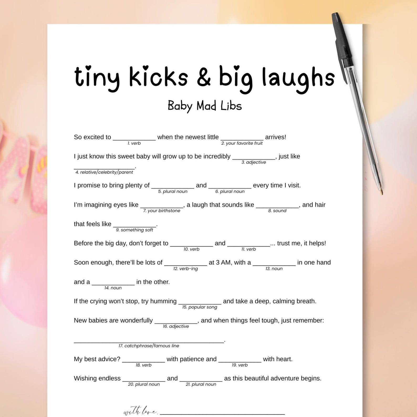 Baby Shower Mad Libs, Wishes for Baby, Mad Libs, Baby Shower Games ...