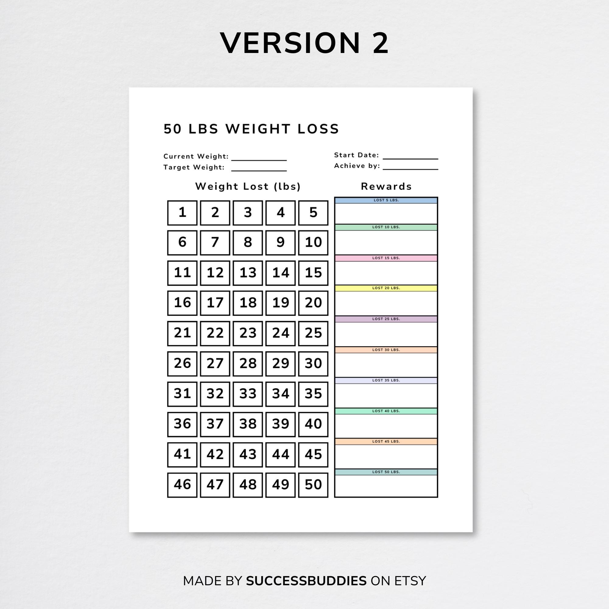Weight Loss Tracker, Printable Weight Tracker, 50 Lbs Reward Tracker ...