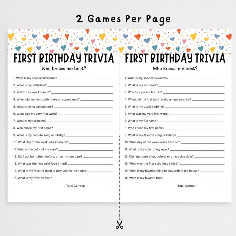 First Birthday Games, Berry First Birthday, 1st Birthday Trivia, 1st ...