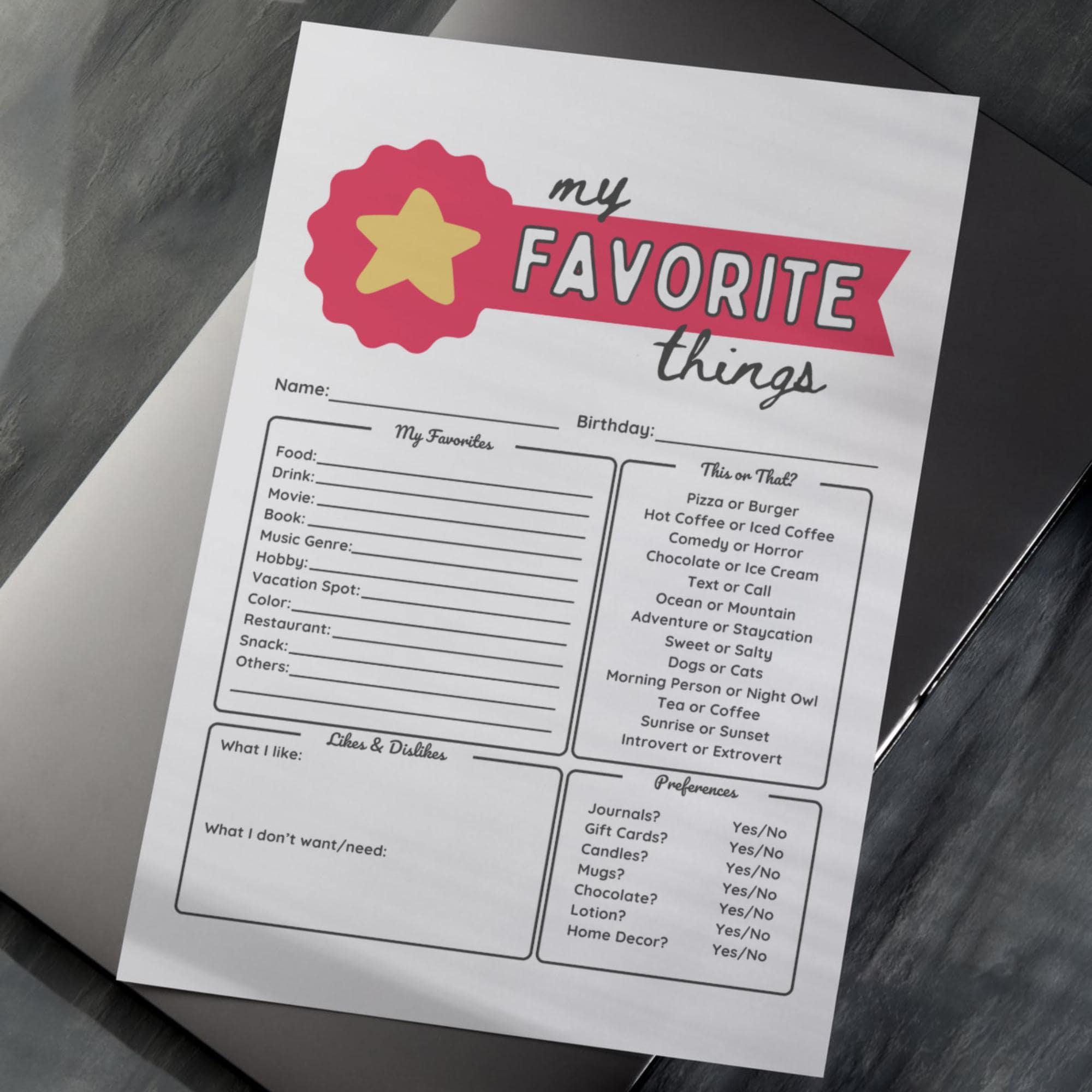 Favorite Things List, My Favorite Things List, Employee Questionnaire ...
