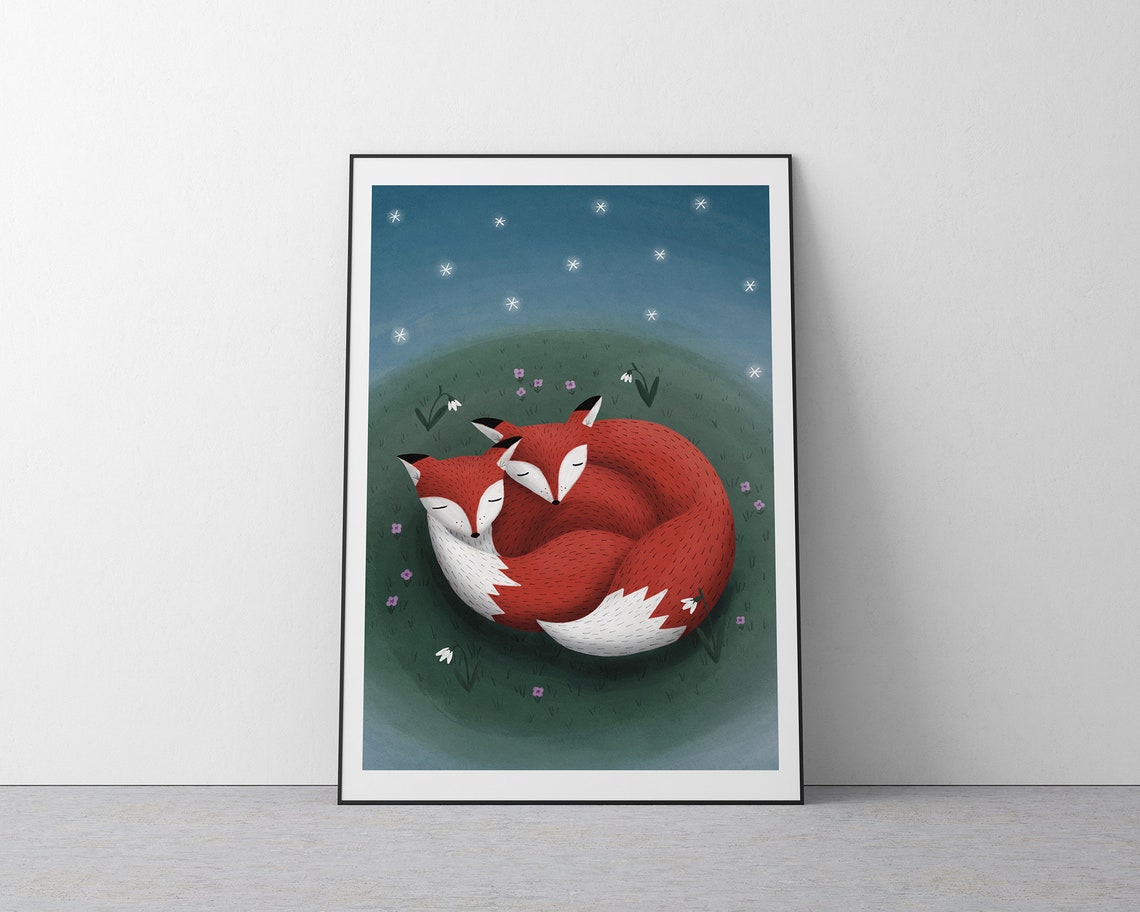 Printable Fox Couple Art Print Valentine's Day Print - Etsy