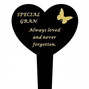 Gran Memorial Graveside Stake Heart Grave Plaque Butterfly Gold Stick ...