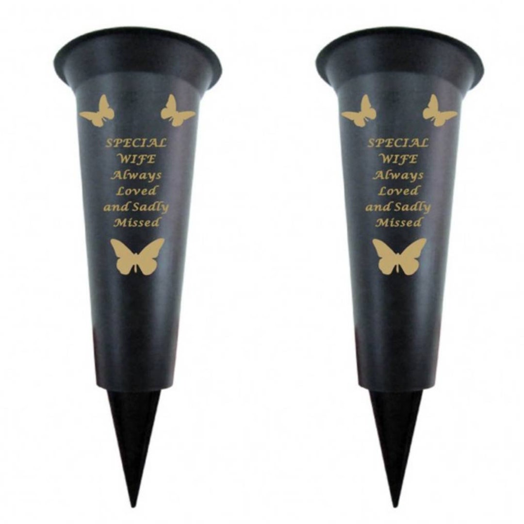 Wife Loving Memory Spike Memorial Grave Flower Vase Holder Butterfly X ...